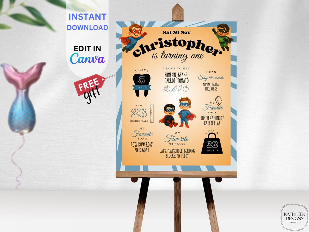 EDITABLE Superhero Milestone Board, Superheroes in Capes 1st Birthday ...