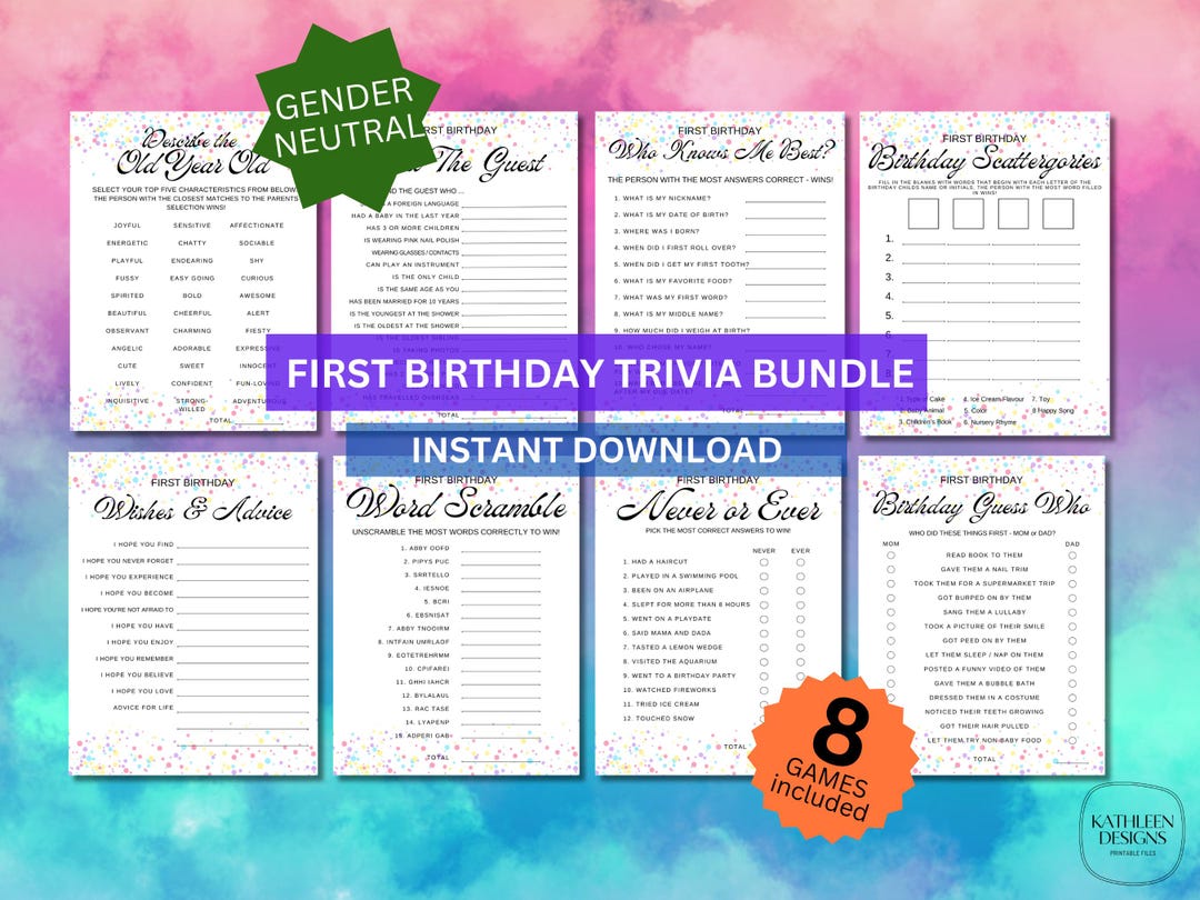 First Birthday Trivia Game Bundle, 1st Birthday Trivia Game, Fun ...