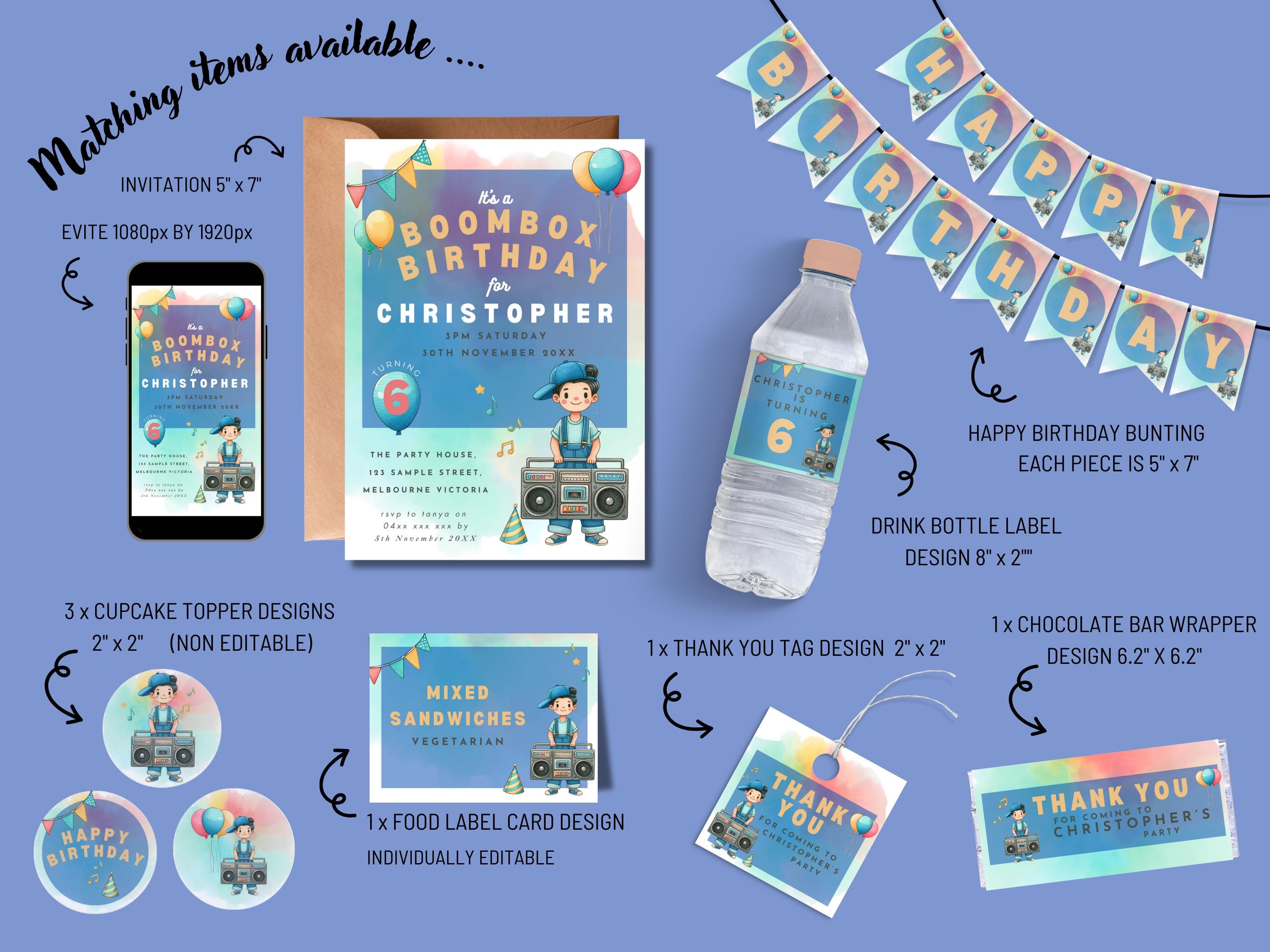 EDITABLE Boombox Birthday Thank You Tag, Instant Download, Boombox ...