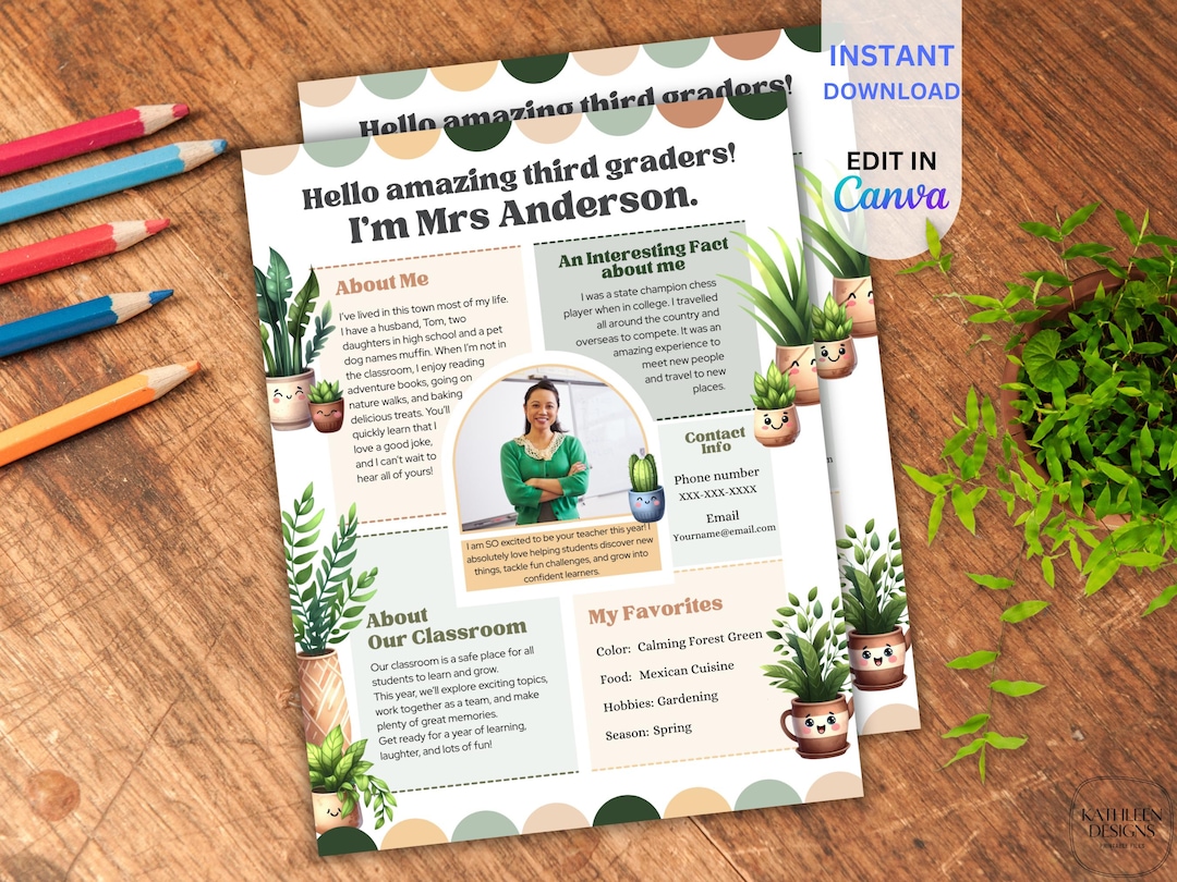 EDITABLE Meet the Teacher Template, Indoor Plant Theme for Back to ...