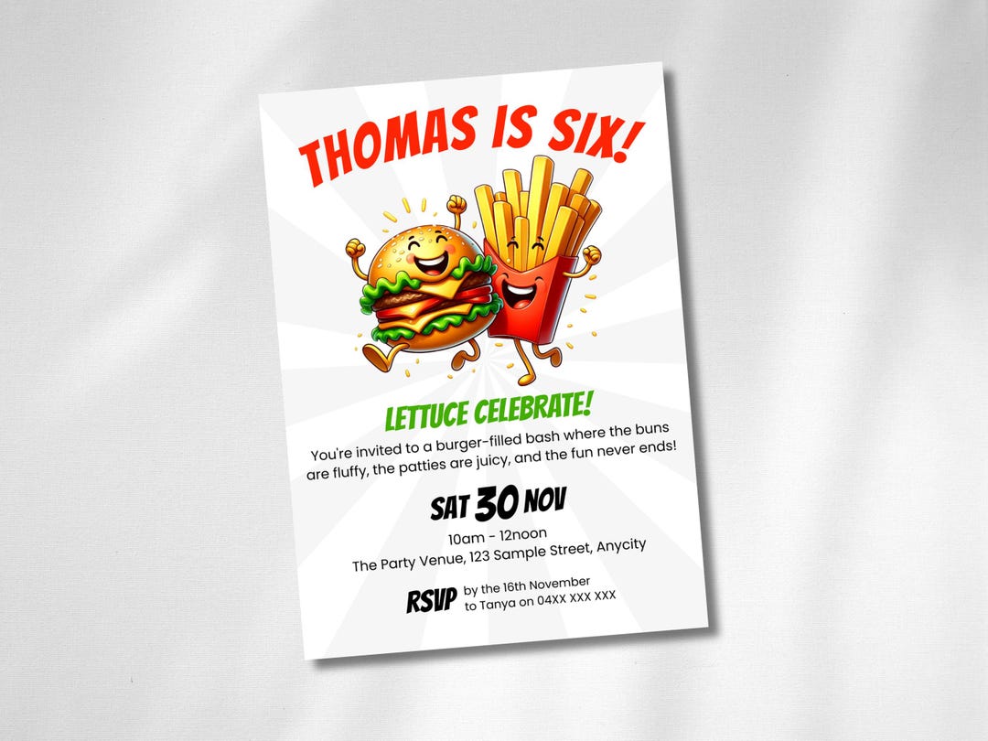 EDITABLE Fast Food Party Invite, Customizable Birthday Invitation ...
