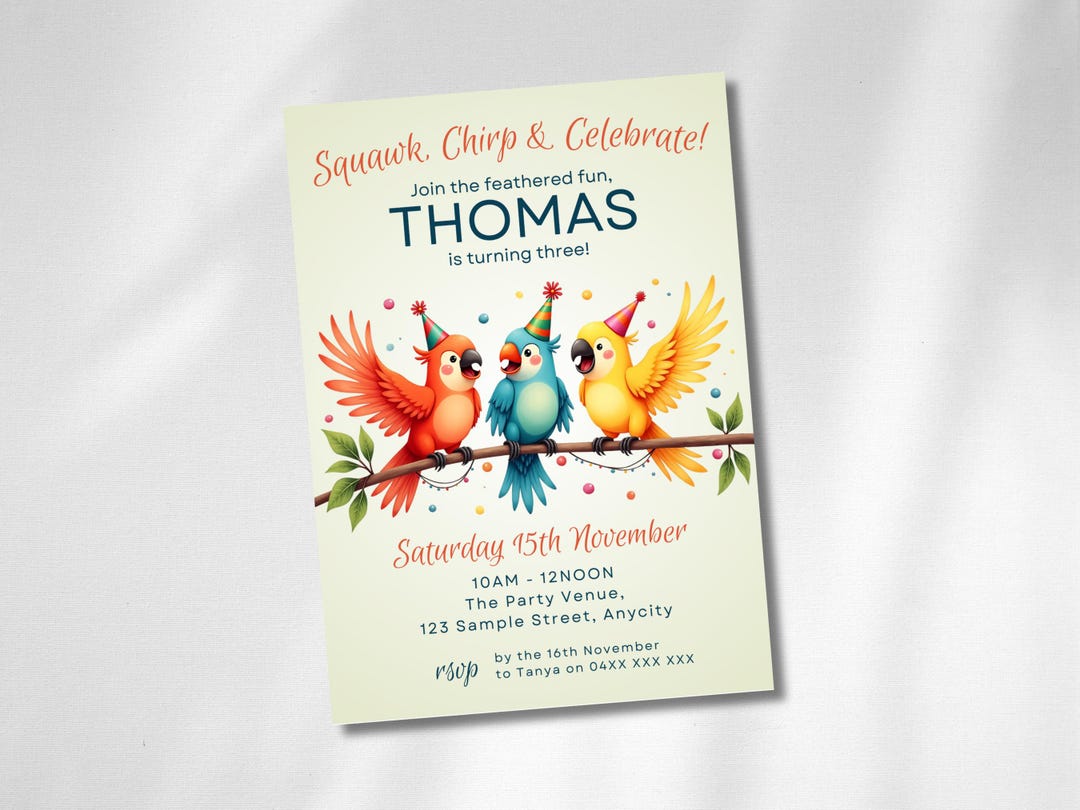 EDITABLE Parrot Birthday Invitation, Jungle Bird Party, Digital ...