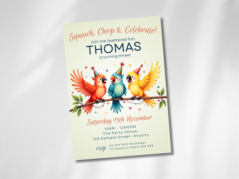 EDITABLE Parrot Birthday Invitation, Jungle Bird Party, Digital ...