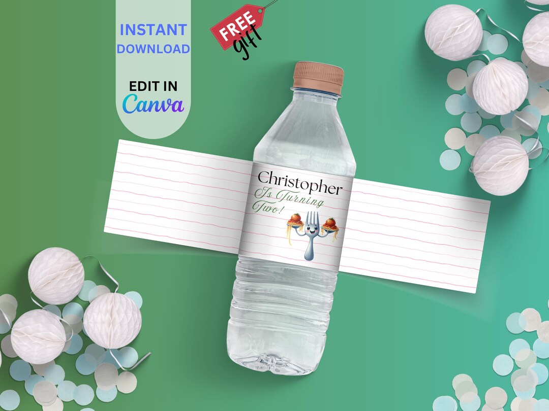 EDITABLE Meatball Birthday Bottle Label, Spaghetti Water Bottle Label ...