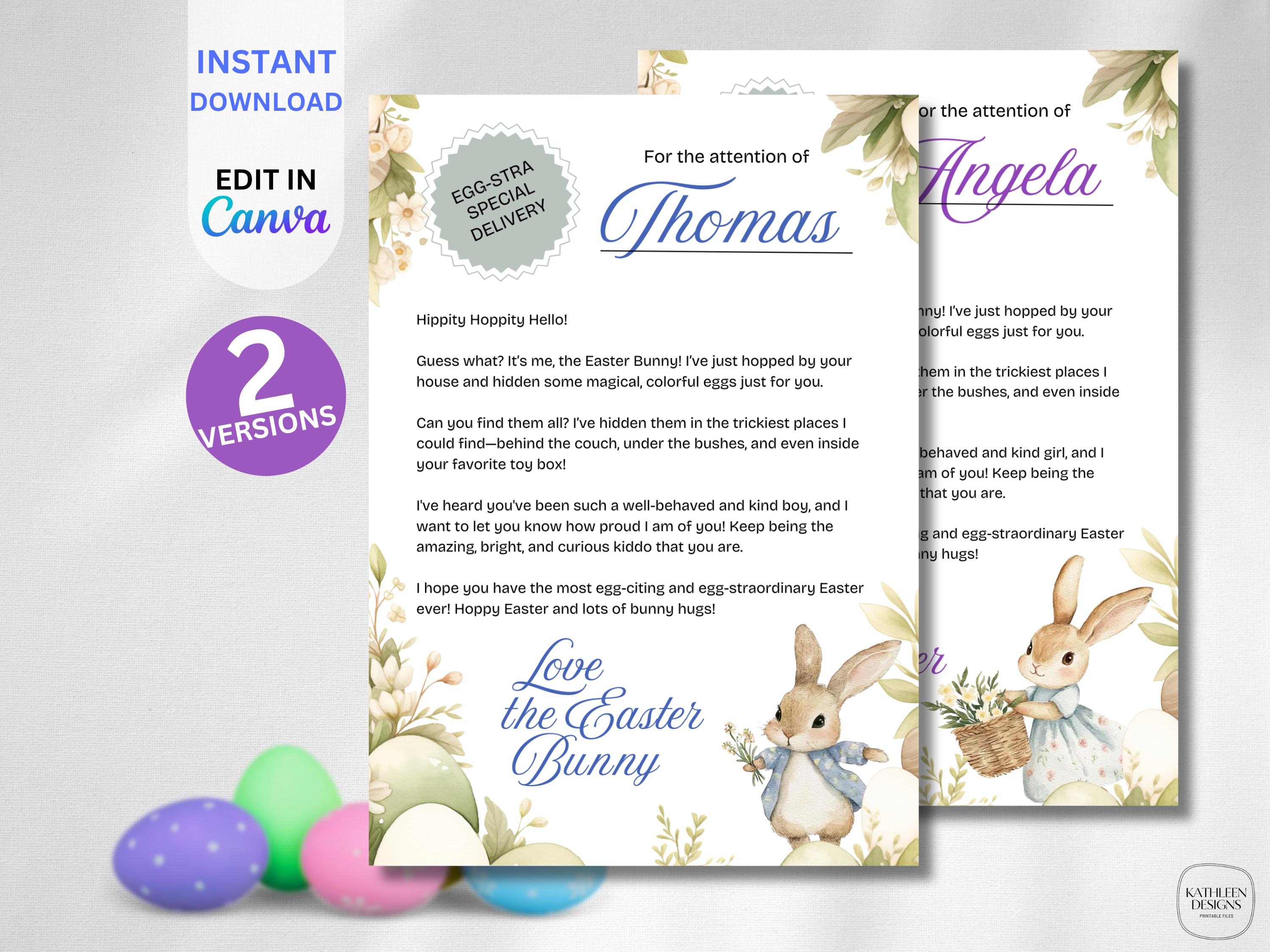 EDITABLE Easter Bunny Letter, Personalised Kids Note, Bunny Certificate ...
