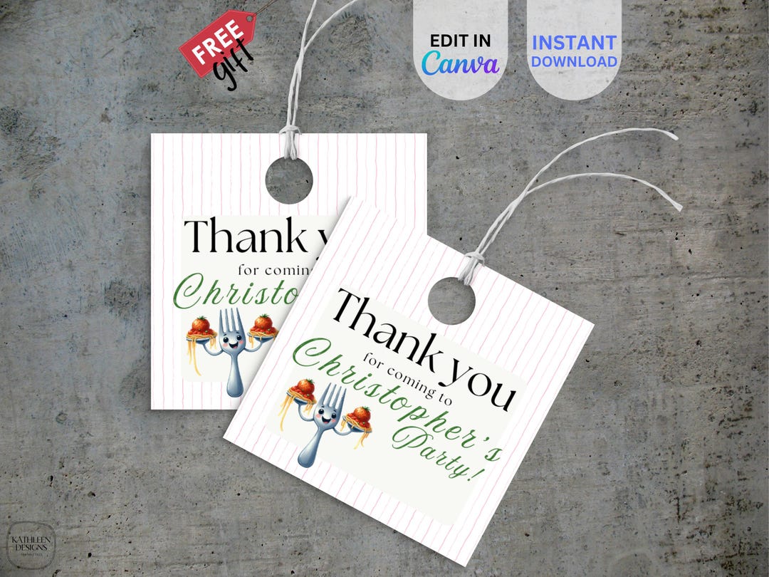 EDITABLE Meatball Birthday Thank You Tag, Italian Birthday Decor, Party ...