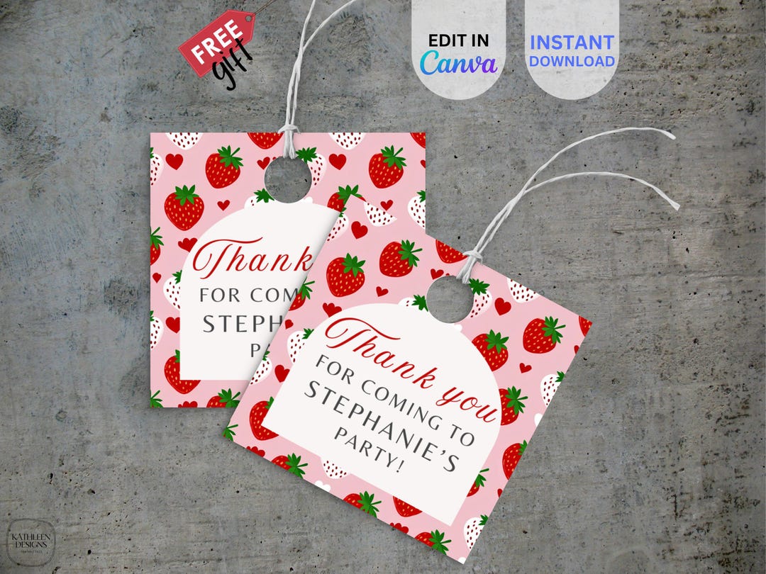 EDITABLE Berry First Birthday Thank You Tag, Editable Strawberry Gift ...