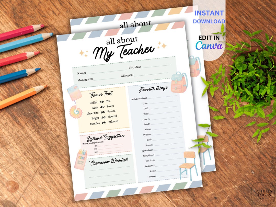 EDITABLE Get to Know Your Teacher Questionnaire, Back to School Survey ...