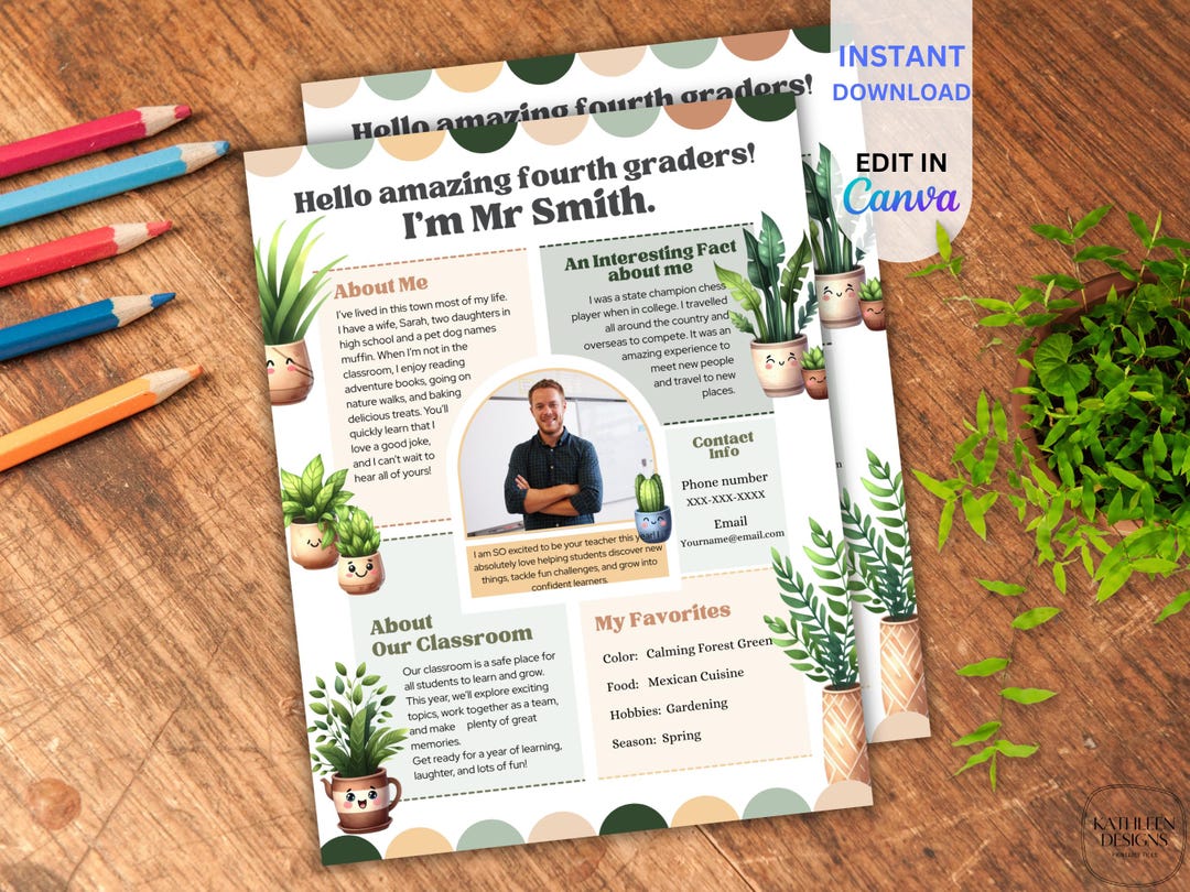 EDITABLE Meet the Teacher Template, Indoor Plant Theme for Back to ...