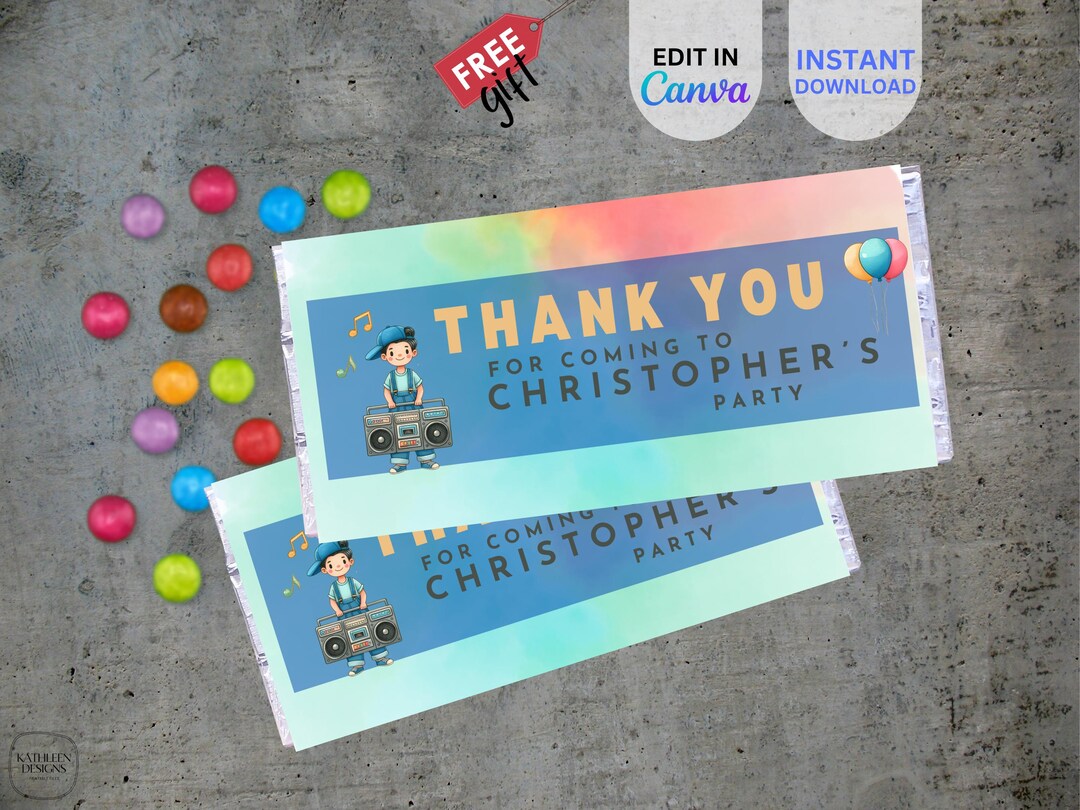 EDITABLE Boombox Candy Bar Wrapper, Chocolate Wrapper, Printable Candy ...