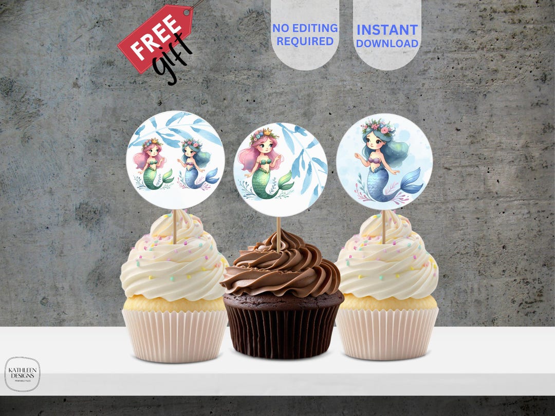 EDITABLE Mermaid Birthday Cupcake Topper, Mermaid Birthday, Mermaid ...