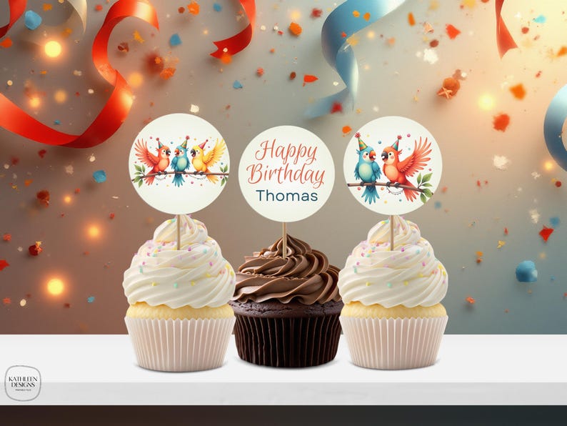 EDITABLE Parrot Birthday Cupcake Toppers, Customizable Jungle Party ...