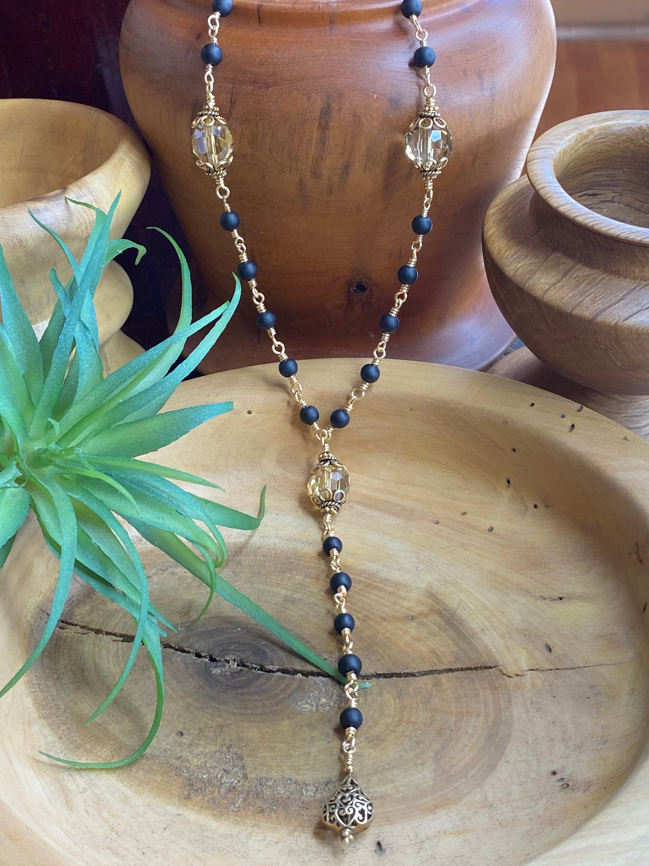 Talisman and Amulets Matte Onyx and Champagne Quartz Rosary - Etsy