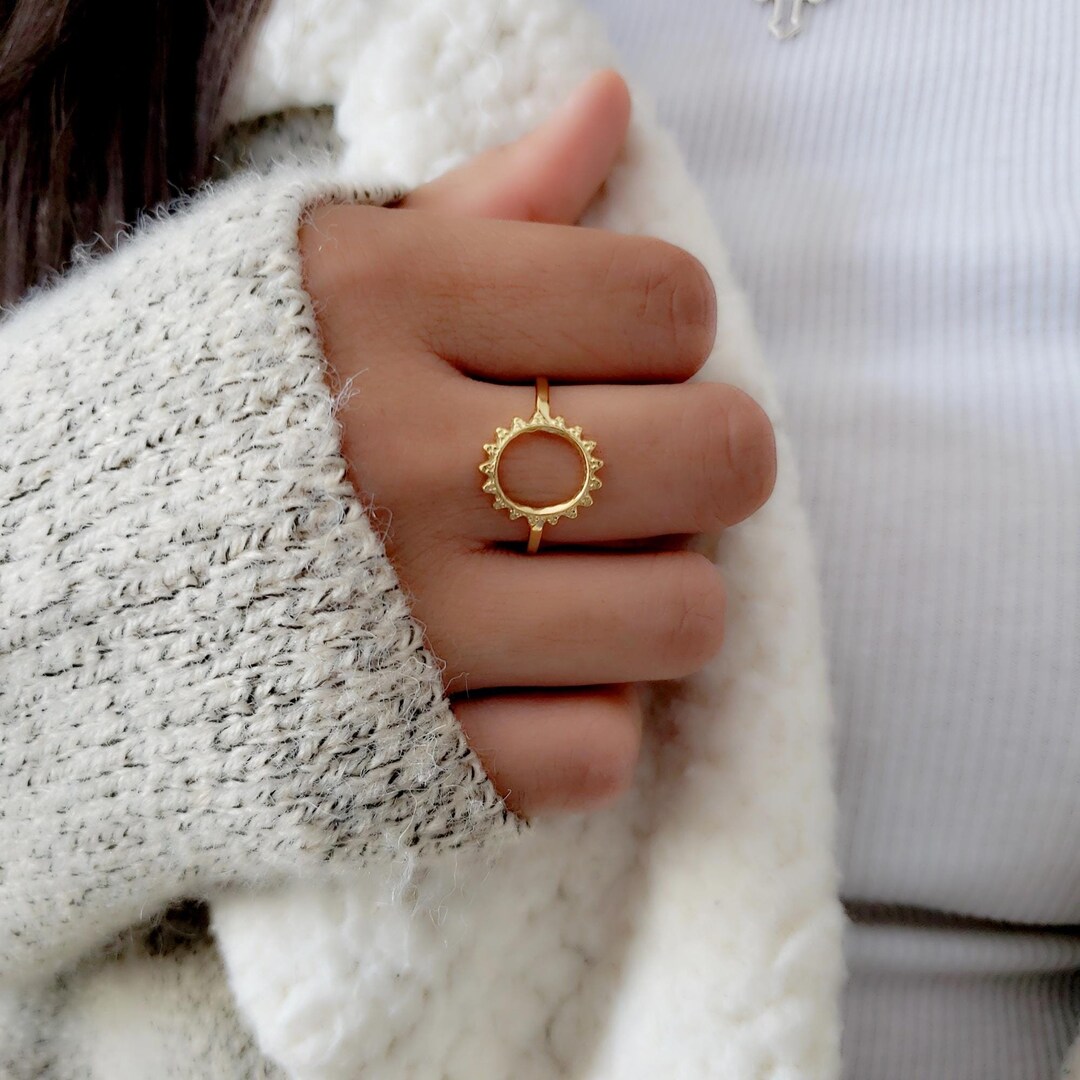 18k Gold Sun Ring, WATERPROOF, Rising Sun Ring, Statement Rings, Circle ...