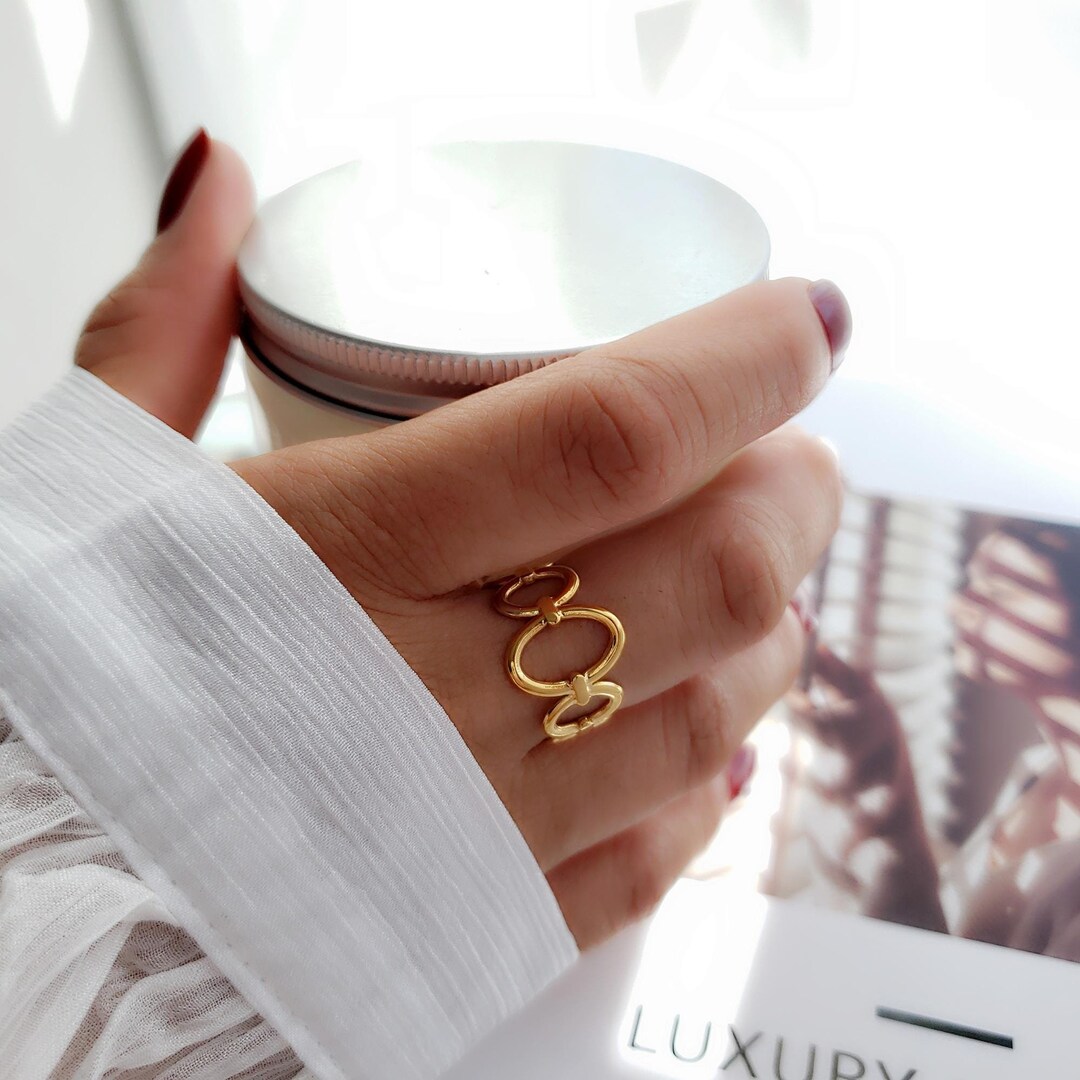 Chic Gold Rings for Women, Minimalist Fashion Statement Rings Hollow ...