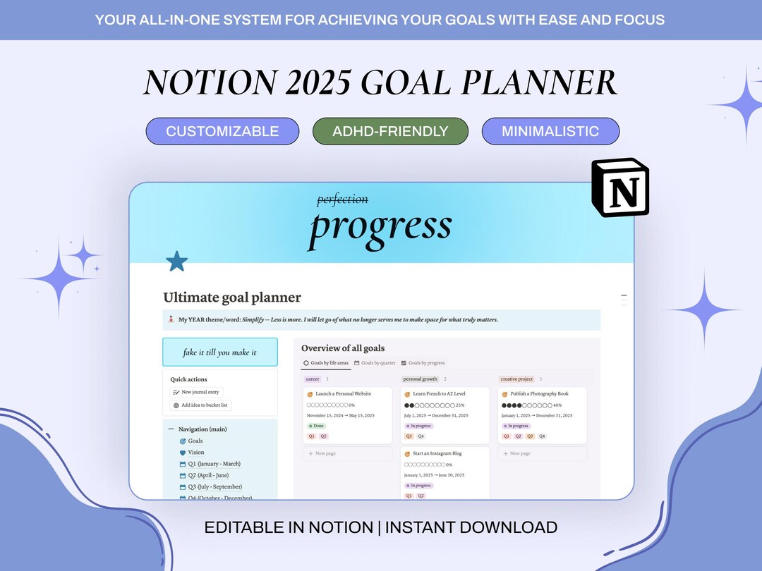 2025 Goal Setting Notion Template New Year Resolution New Year Planner ...