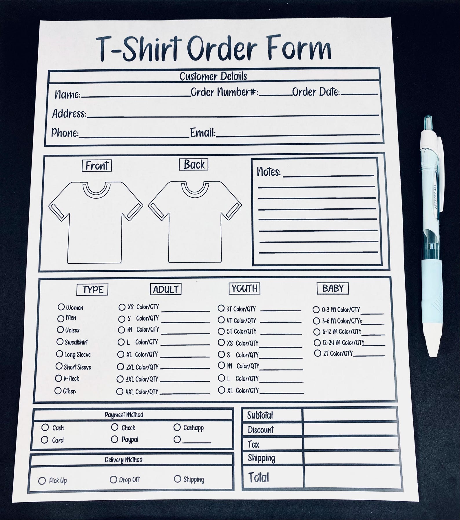 T-shirt Order Form PDF Template - Etsy
