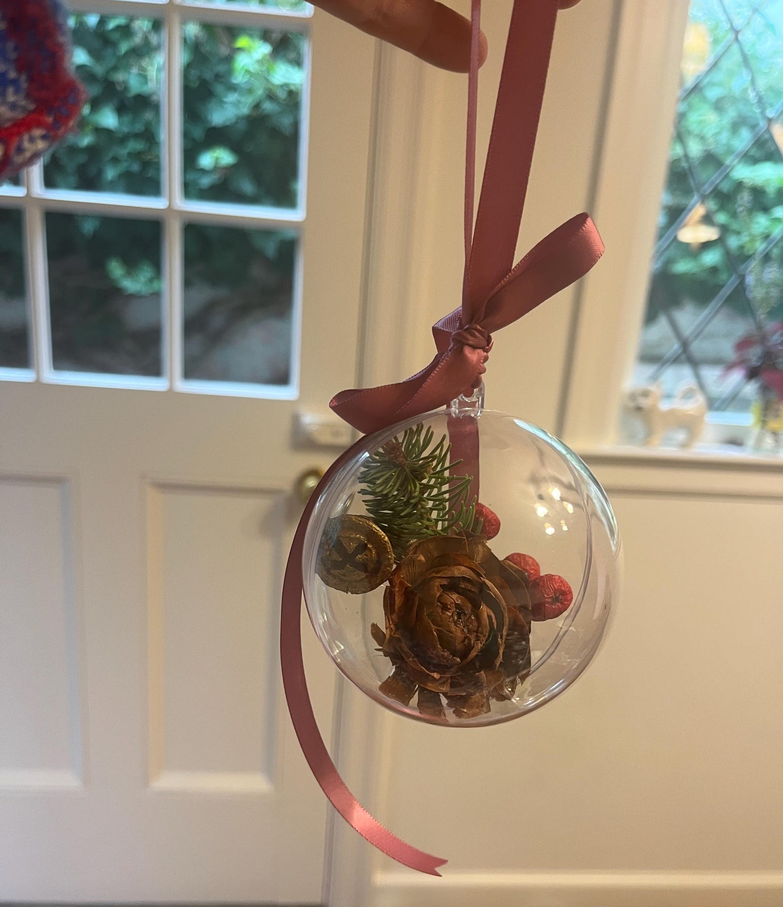 Handmade Nature-inspired Christmas Ornament | 3.15'' Clear Bauble With ...