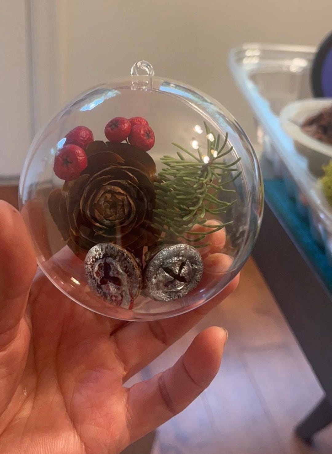 Handmade Nature-inspired Christmas Ornament | 3.15'' Clear Bauble With ...