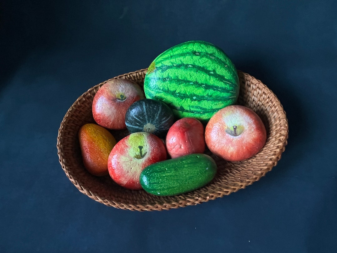 Hand-painted Rock Fruits Realistic Fruit Decor Unique Kitchen Display ...