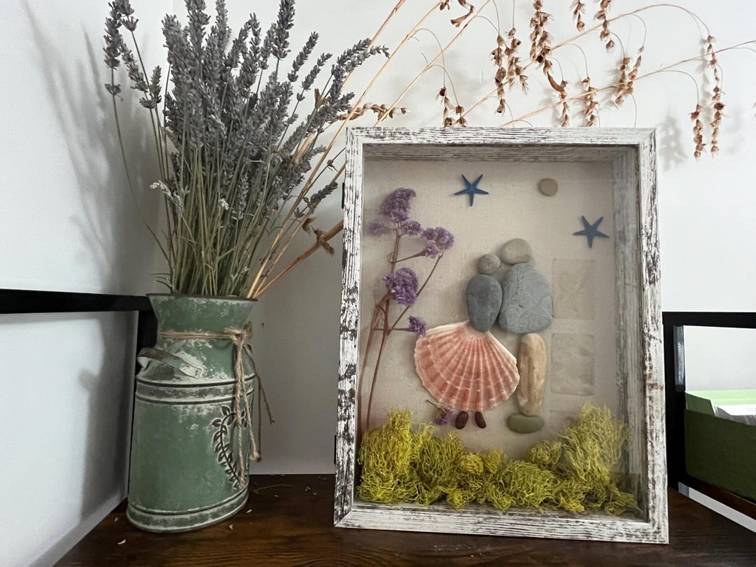 11"x14" Shadow Box: Beach Romance, Pebble Art (style C) - Etsy