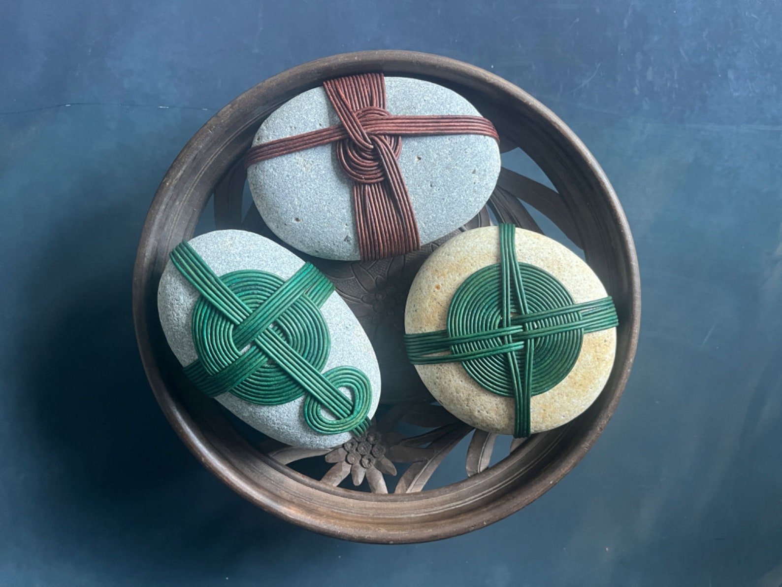 Zen Decor Beach Pebbles Leather Wrapped Stones Meditation Decor ...