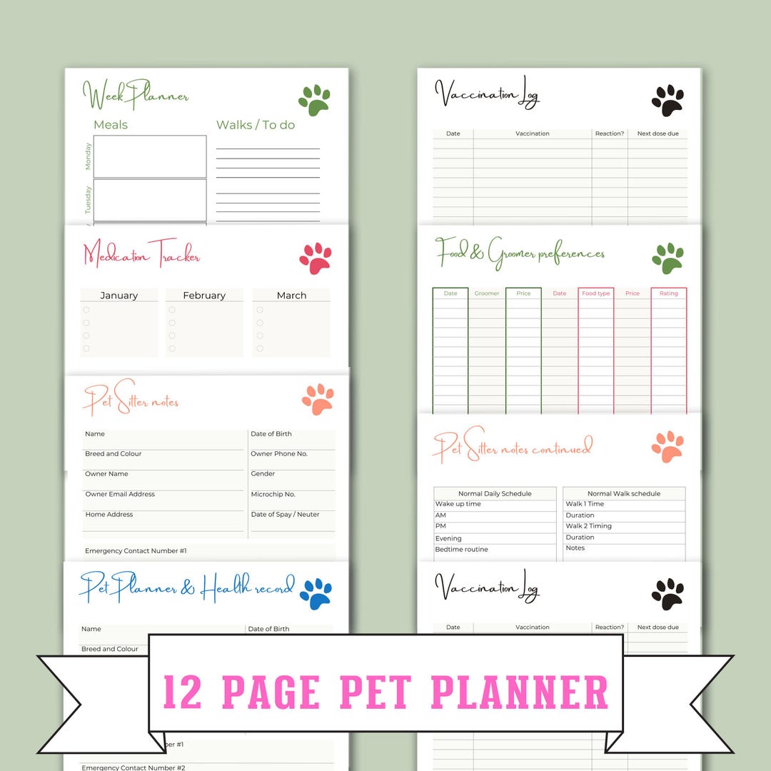 Pet Health Care Planner Template, Dog Vaccine Record, Pet Organizer ...