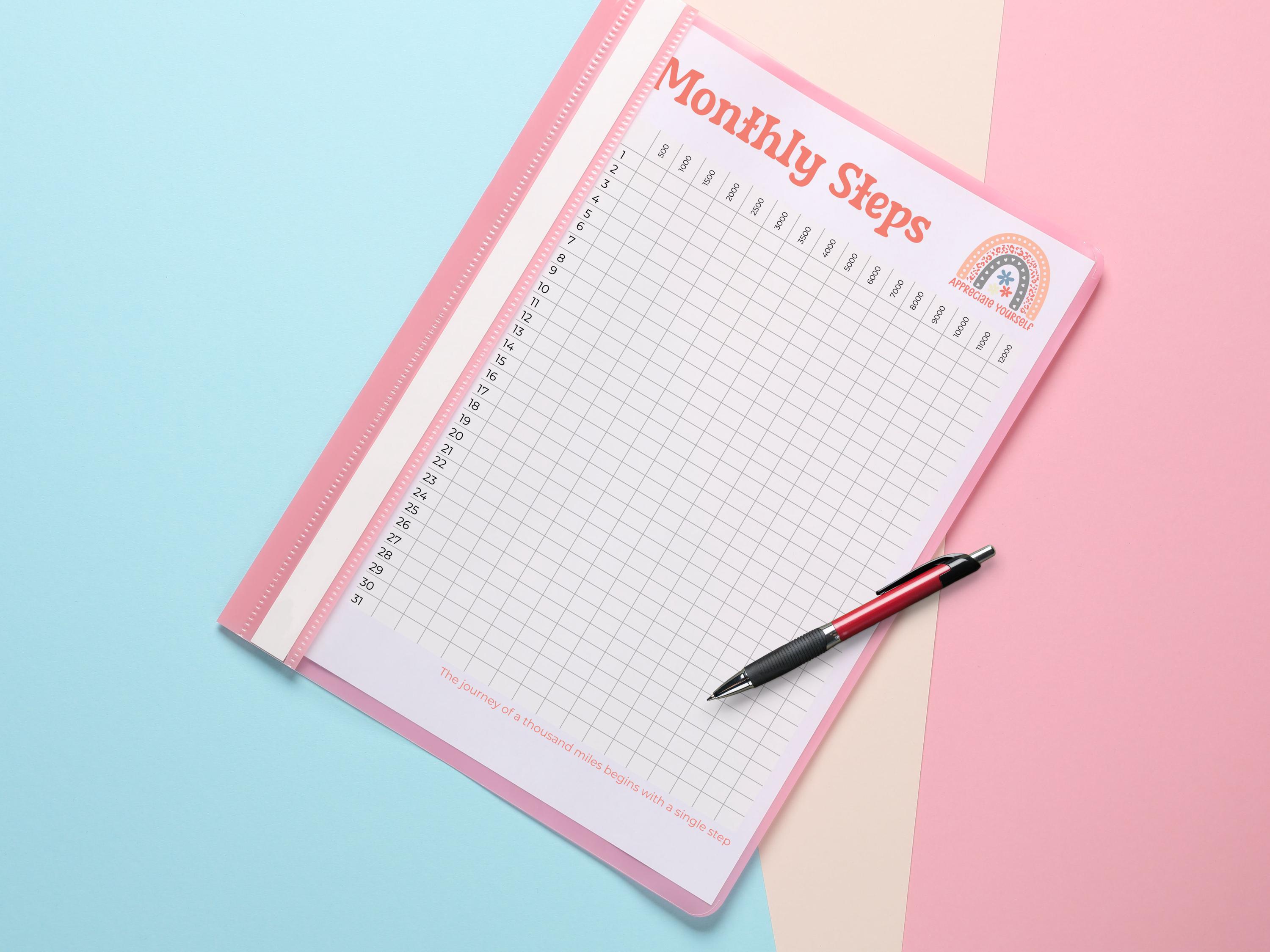 Step Tracker Printable Journal Page Planner Page Monthly Fitness ...