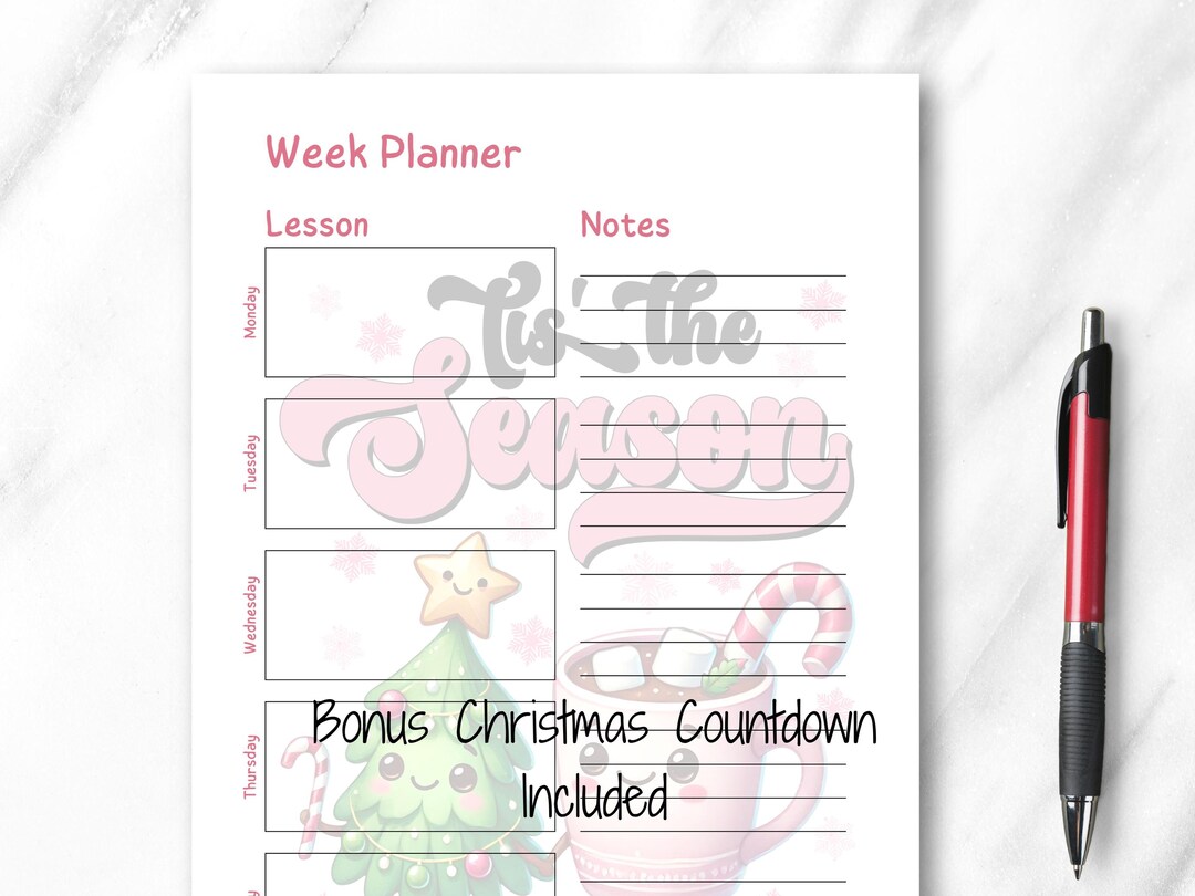 Week Lesson Planner Printable Christmas Teacher Planner Daily Lesson ...