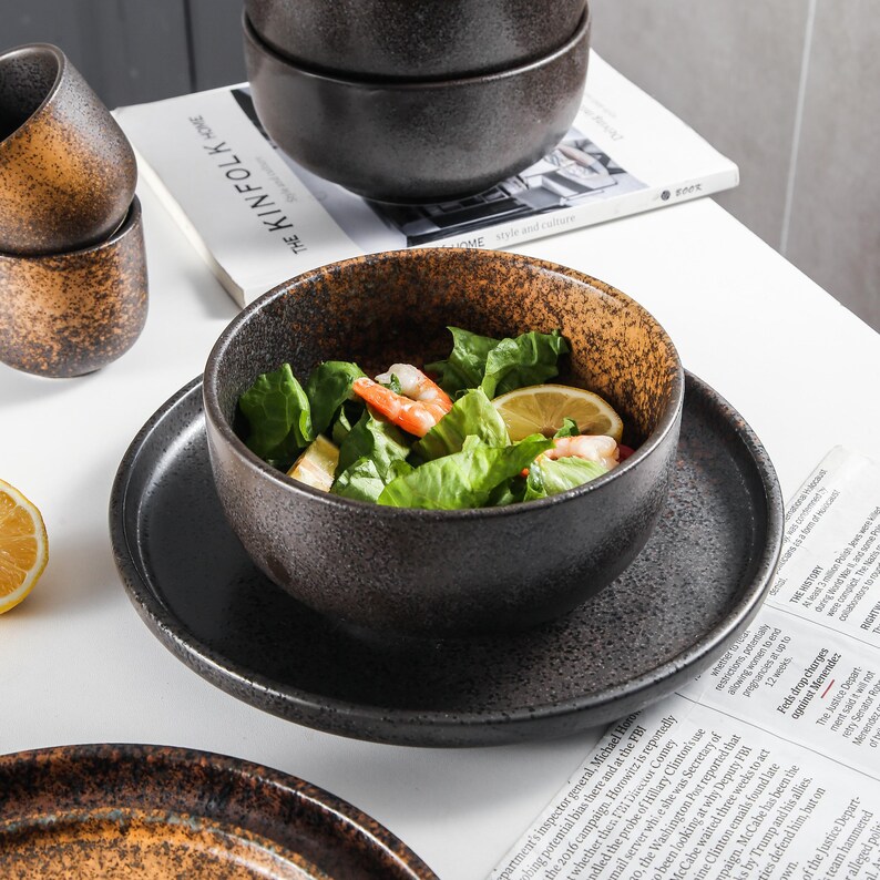 16 Piece Stoneware Dinnerware Set Artistic Plates, Bowls, Mugs ...