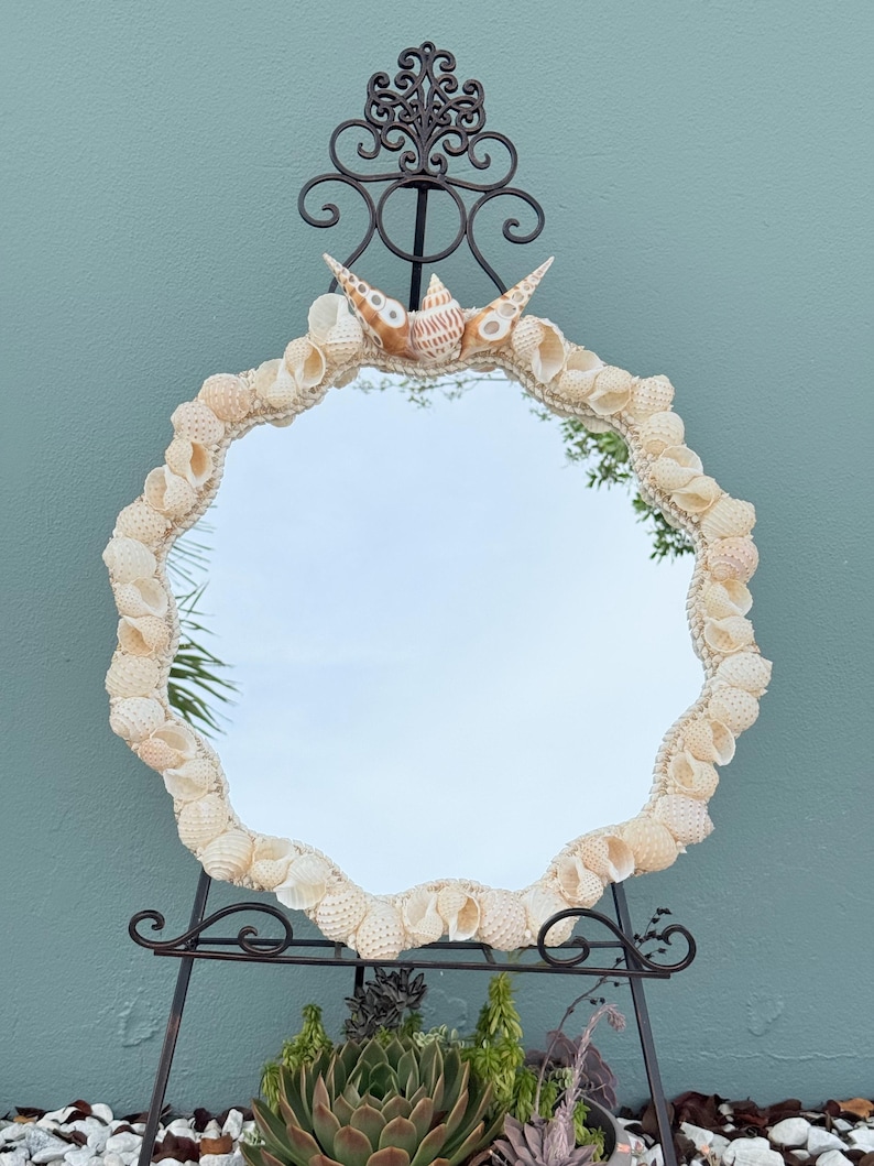 Handcrafted Seashell Wall Mirror: Round Tropical Decor - 20 Inch - Etsy