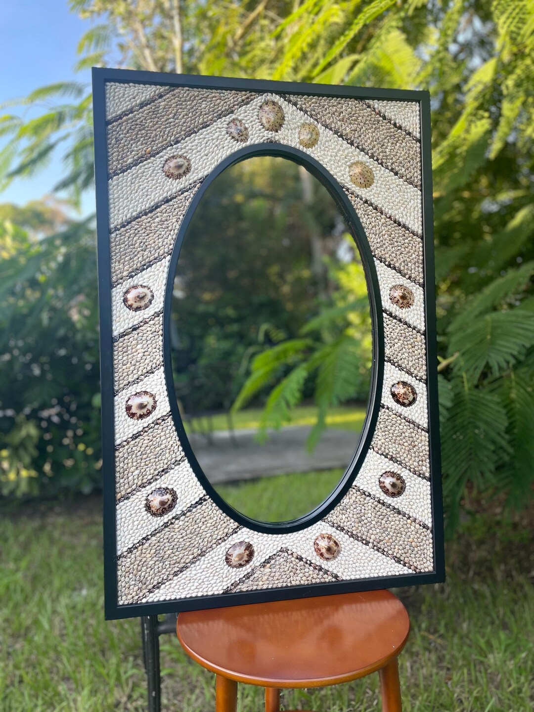 Custom Seashell Mirror - Rectangle Shape With Assorted Cockle and Brown ...