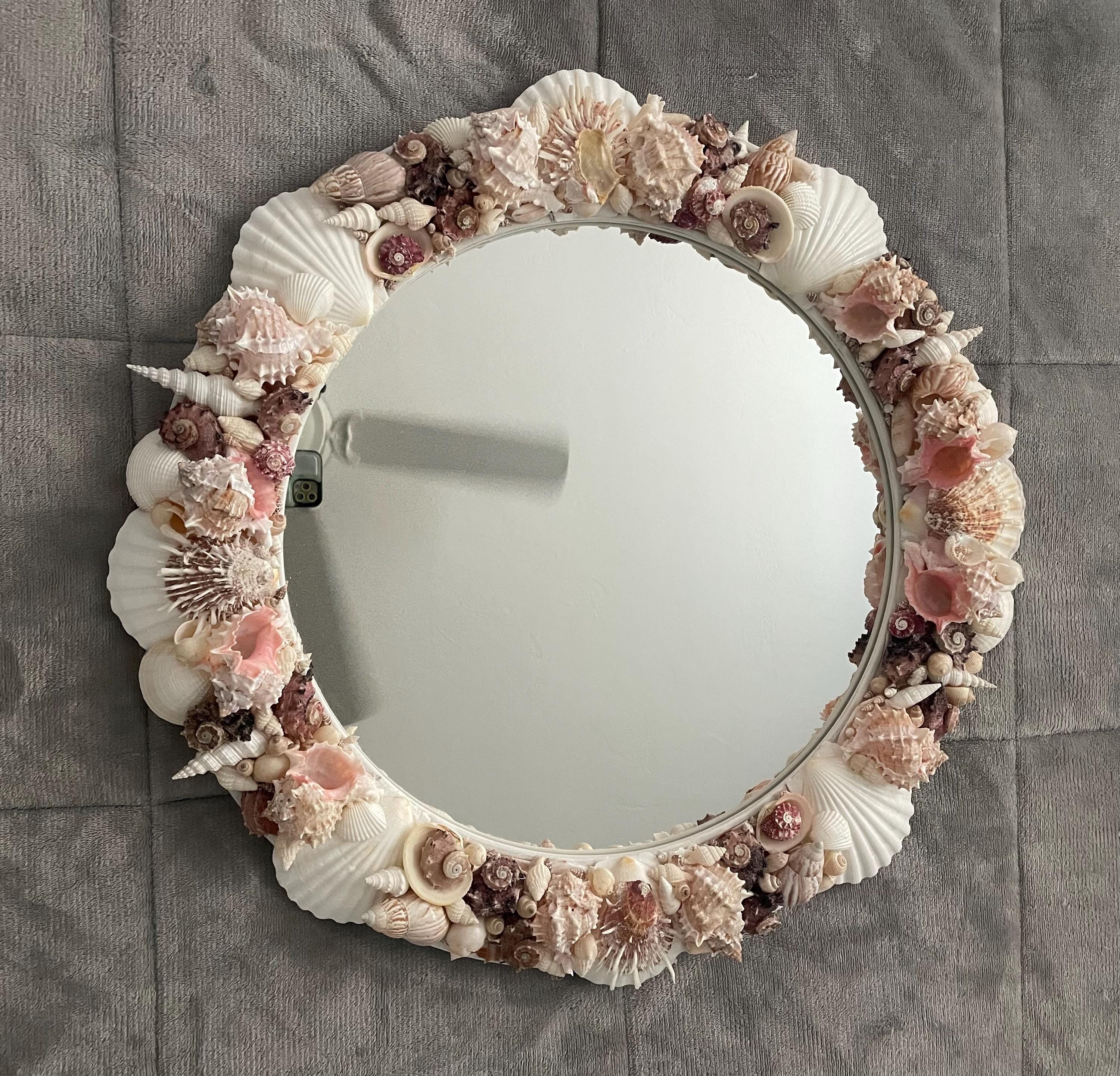 Handcrafted Seashell Wall Mirror - Round Bathroom Decor - Custom Home ...