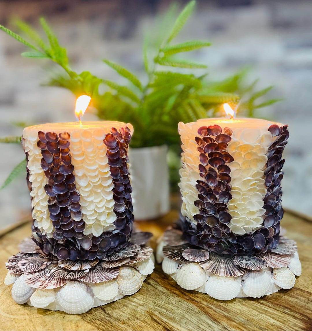Coastal Sea Shell Candle Holder Nautical Home Decor and Table ...