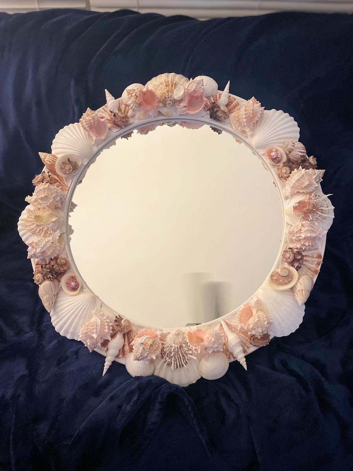 Handcrafted Seashell Wall Mirror - Round Bathroom Decor - Custom Home ...