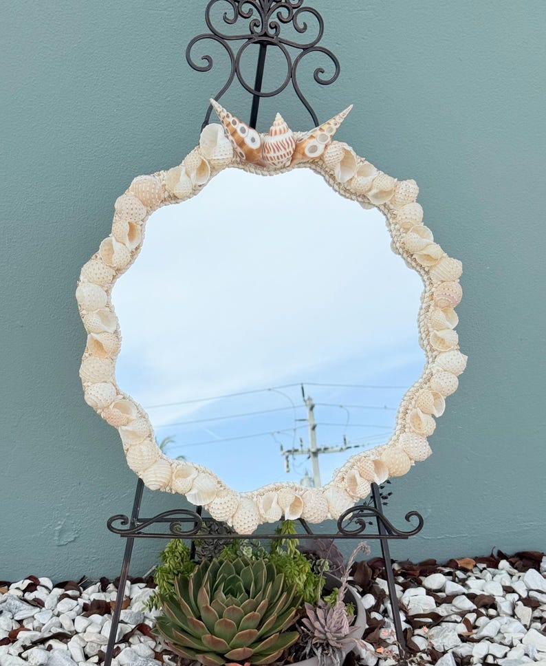 Handcrafted Seashell Wall Mirror: Round Tropical Decor - 20 Inch - Etsy