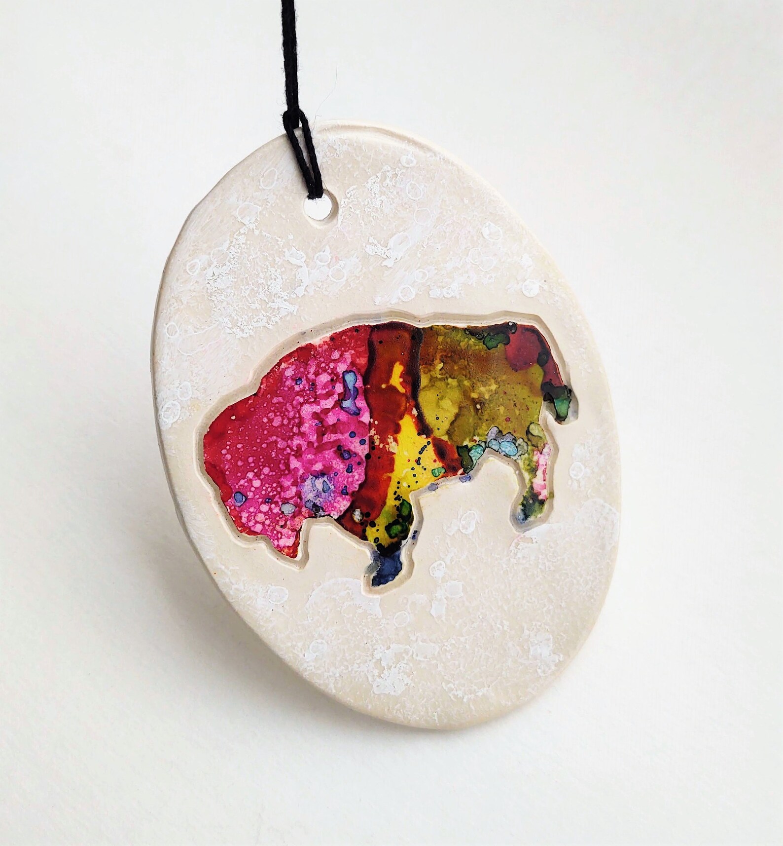 Buffalo Pottery Ornament Painted Bison Animal Art Alcohol Ink Painting ...