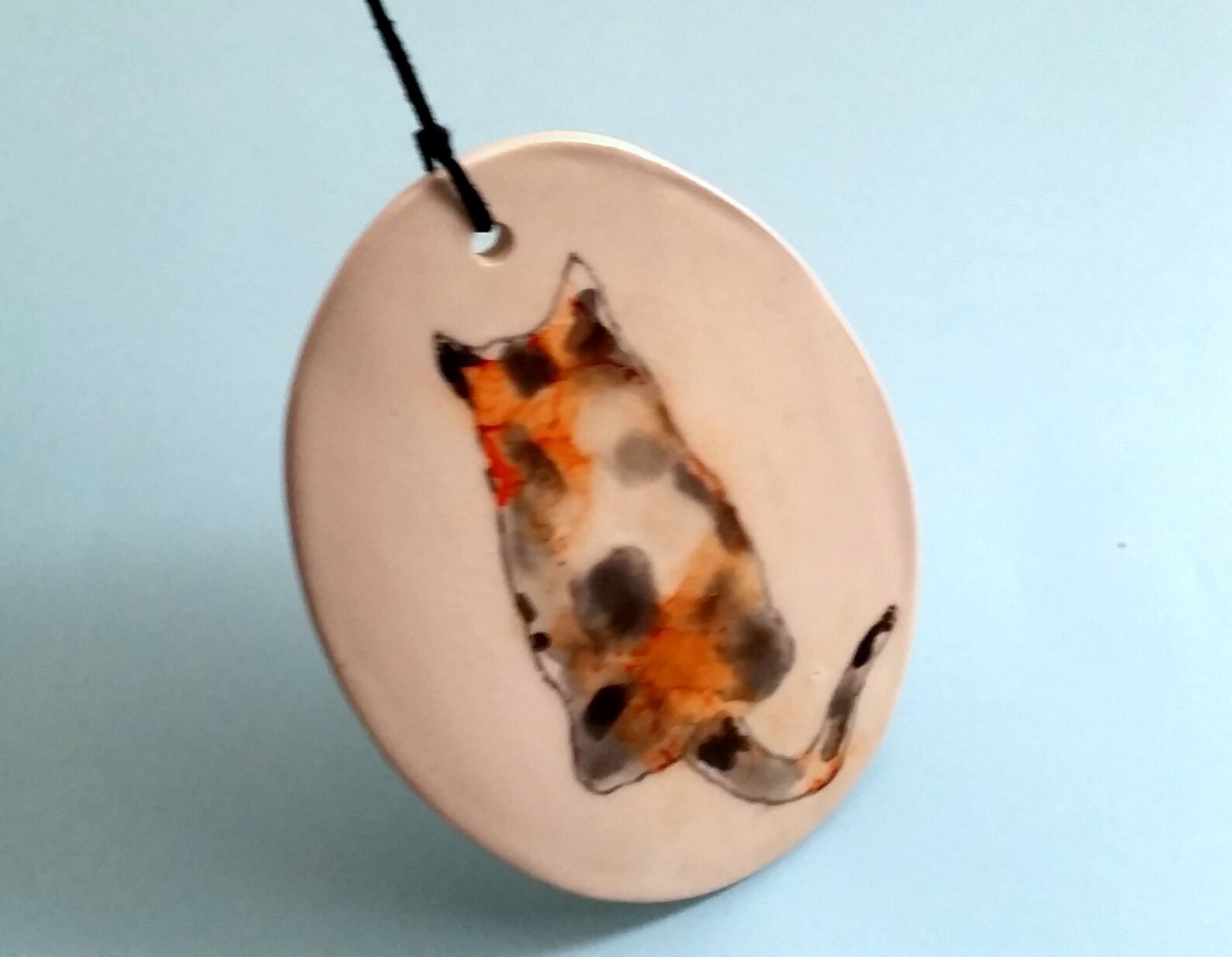 Calico Cat Ornament – Alcohol Ink Painting – Fine Art Ceramics - Orange ...