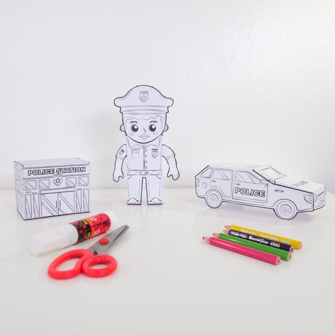 Printable 3D Police Station Craft for Kids, DIY Paper Police Car and ...
