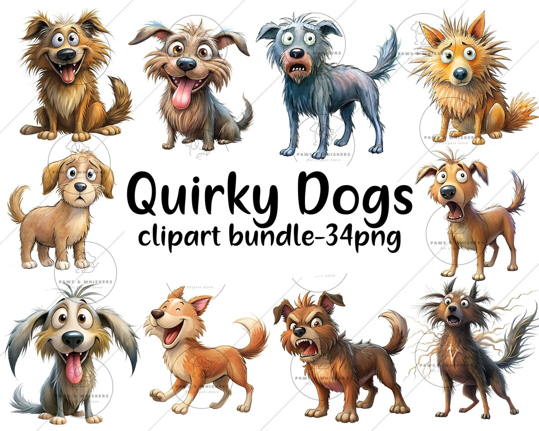 Quirky Dog Clipart PNG Bundle Whimsical Dogs Sublimation Puppy Whimsy ...
