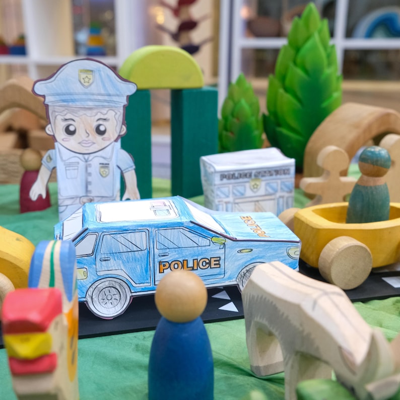 Printable 3D Police Station Craft for Kids, DIY Paper Police Car and ...