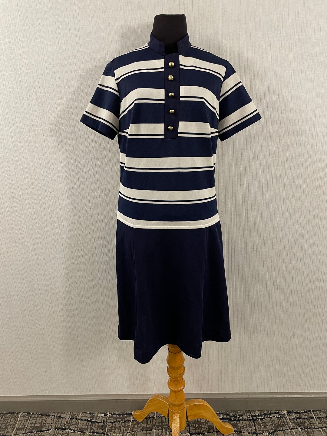 Vintage 1960s Navy White Striped Mod Style Shift Dress M - Etsy