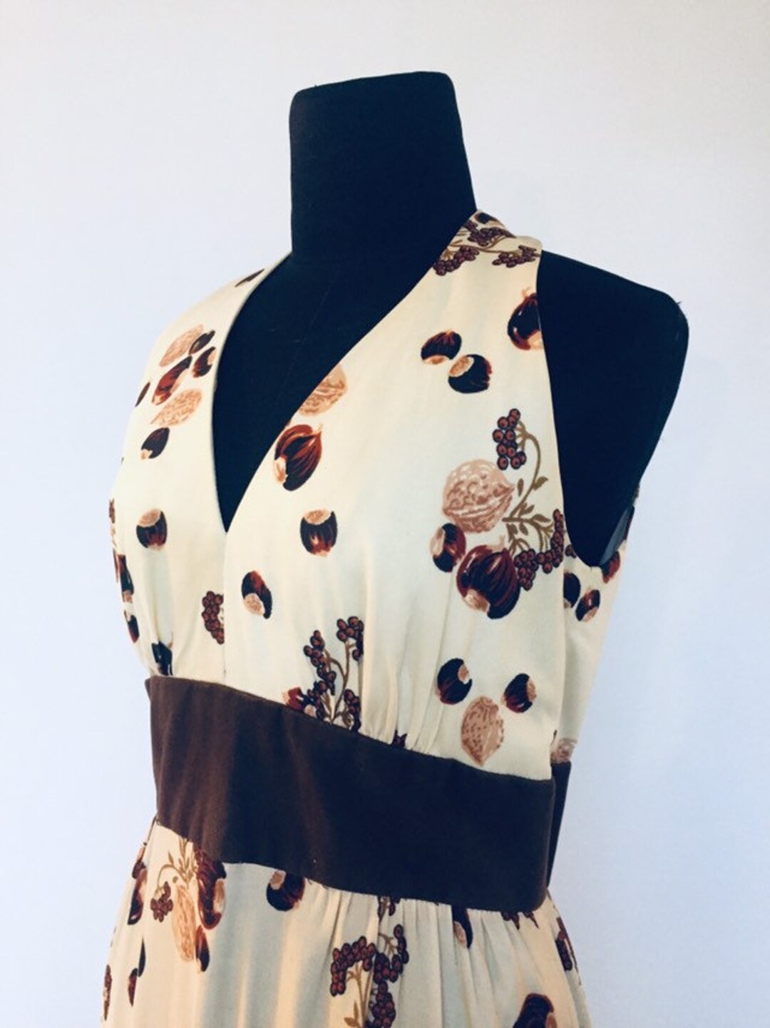 Vintage 1960/1970s Union Made Label, Acorn Novelty Print Empire Waist ...
