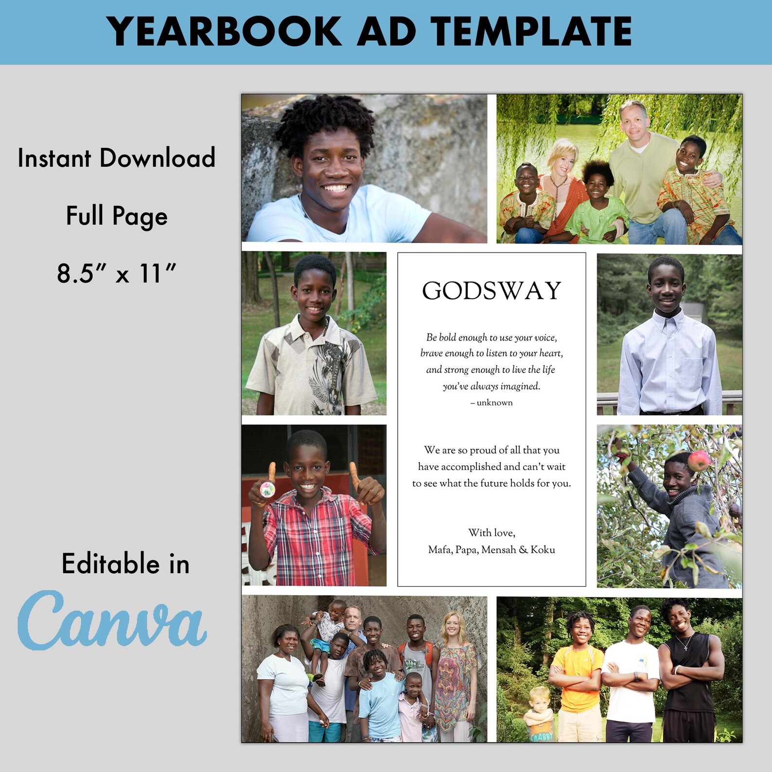 Editable Yearbook Ad Template. Edit in Canva. Full Page, 8.5 X 11, 8 ...
