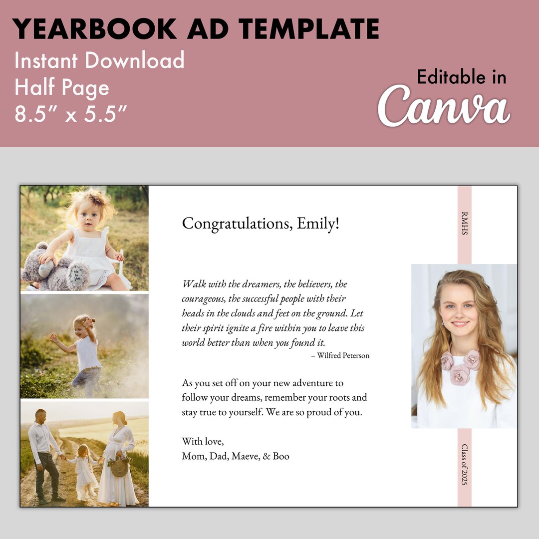 Elegant Yearbook Ad Template. Edit in Canva. Half Page, 8.5 X 5.5, 4 ...