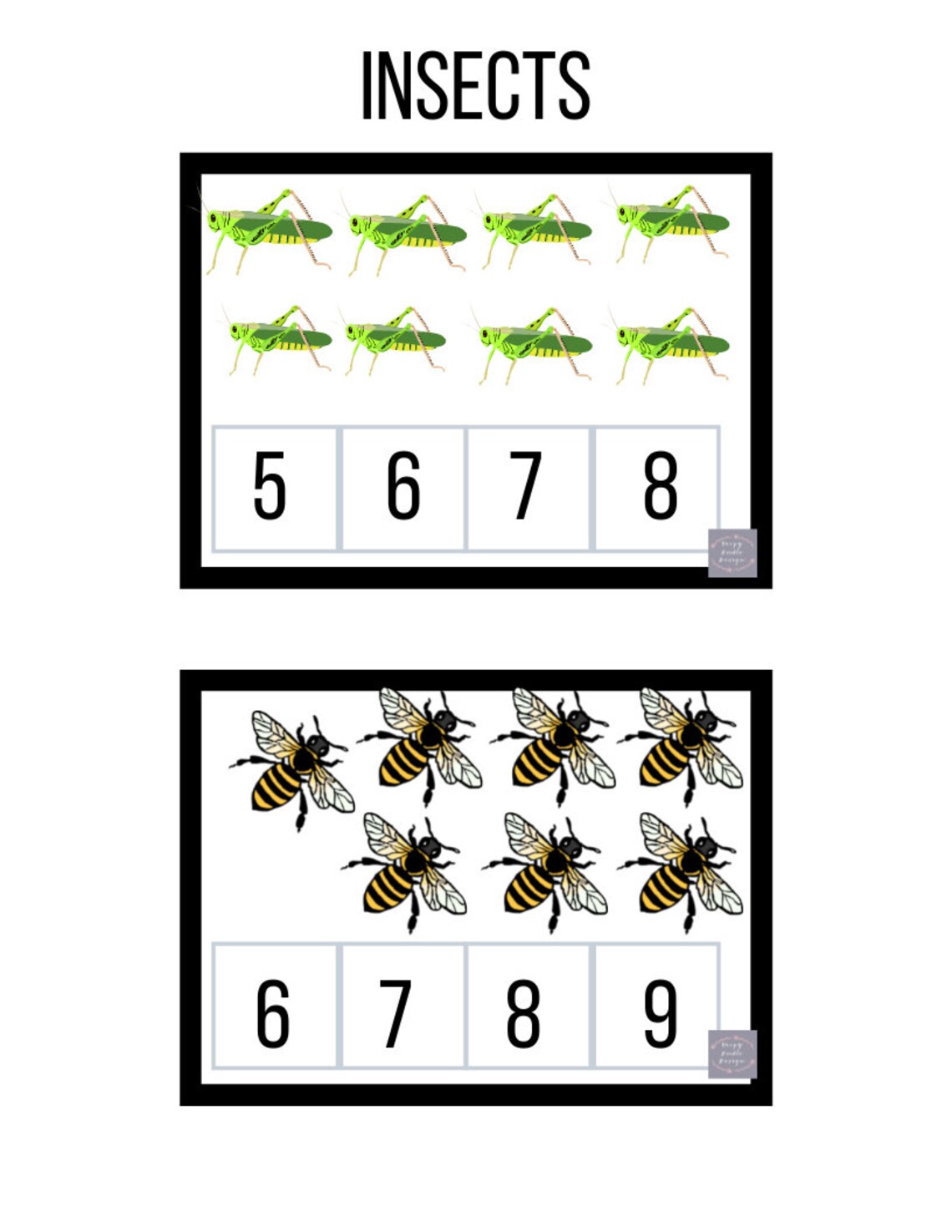 Insect Count and Clip Cards Printable, Preschool Math Center, Insect ...