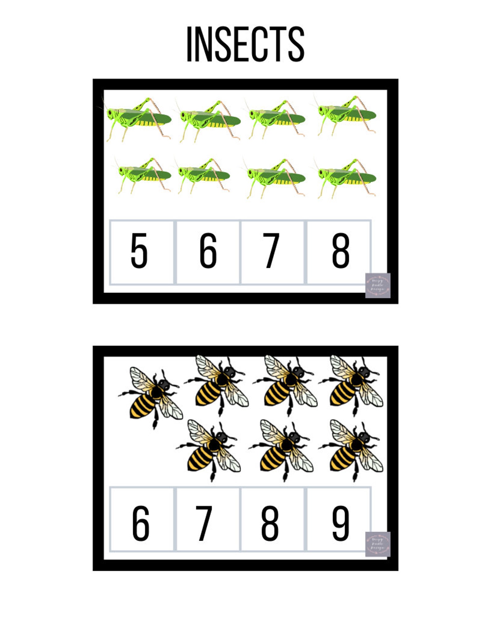 Insect Count and Clip Cards Printable, Preschool Math Center, Insect ...