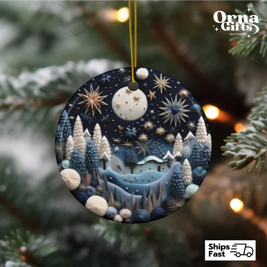 Winter Night Scene Christmas Ornament, Felted Winter Wonderland - Etsy