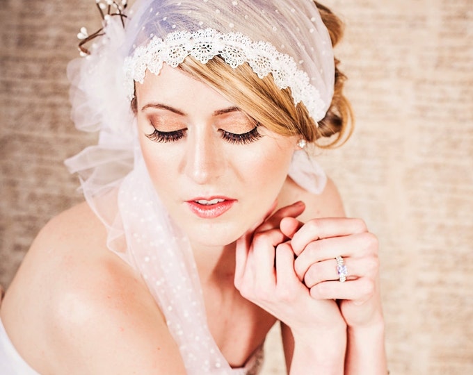 Polka Dot Tulle Lace Head Wrap Veil With Flower Hair Clip - Etsy