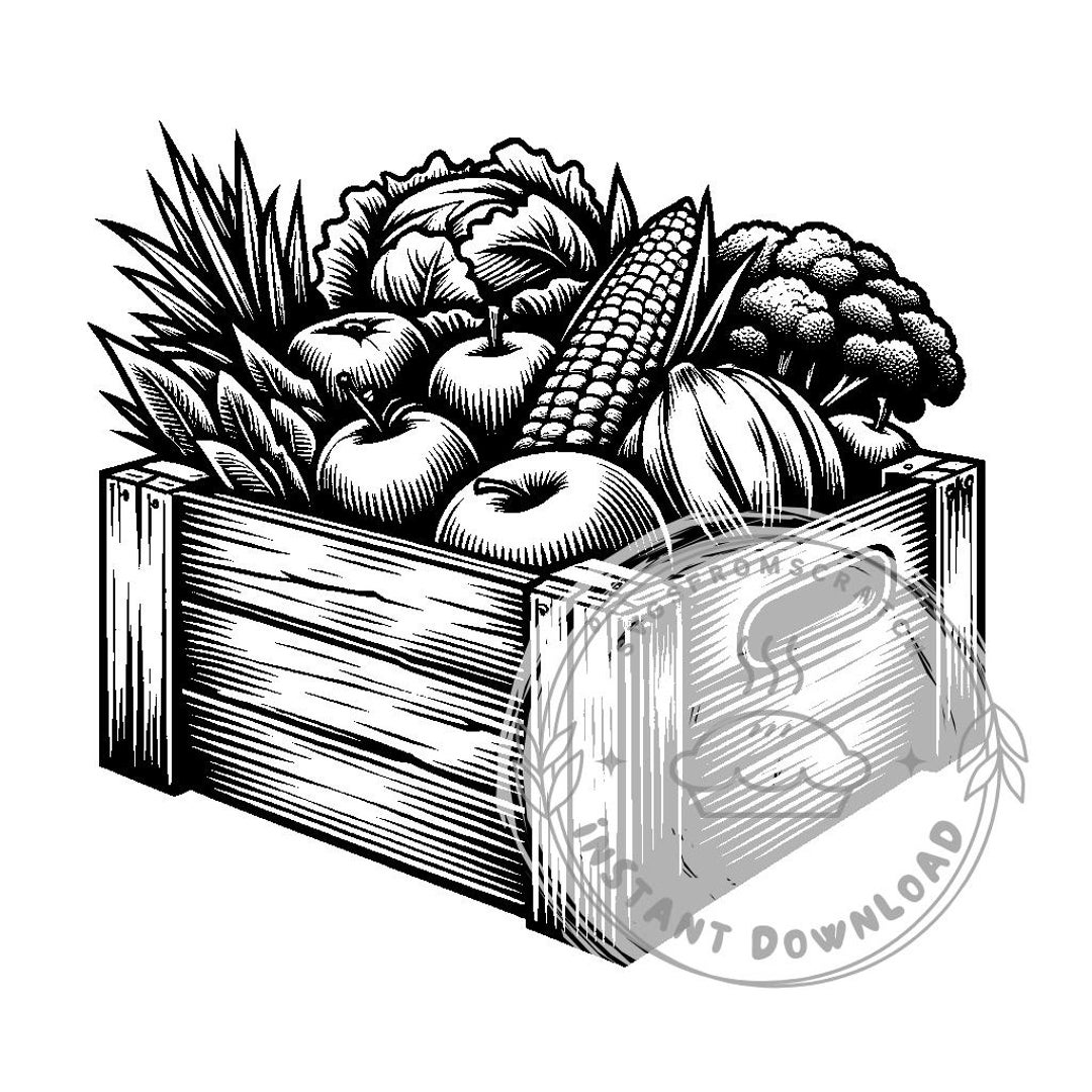 Wooden Crate With Produce SVG Bundle - Etsy